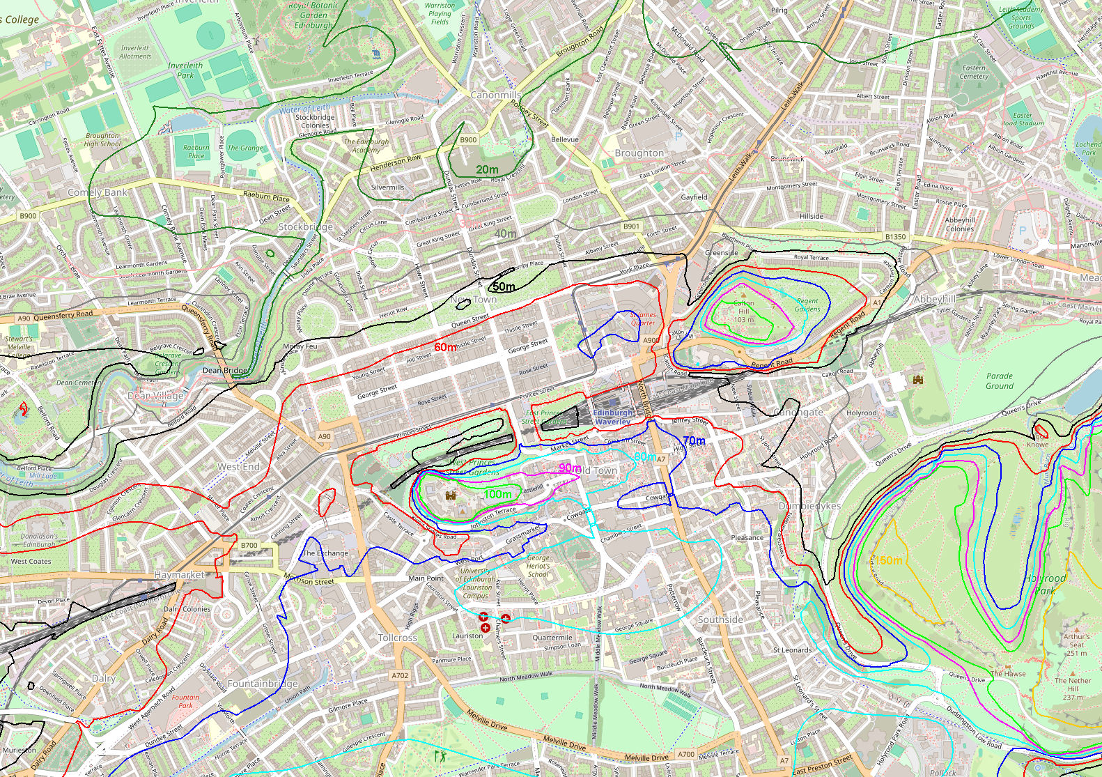 Edinburgh contour map